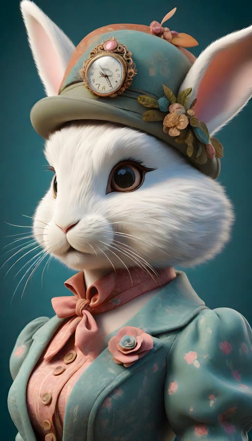 Anthropomorphic Rabbit Dressed in a Floral Attire, Complete with a ...