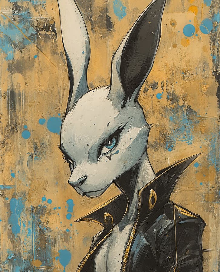Anthropomorphic Rabbit Portrait, Stylized Art, Textured Background ...