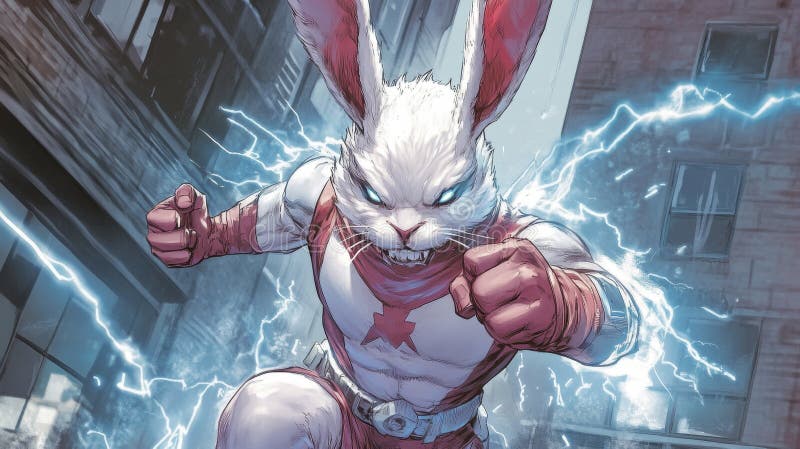 Anthropomorphic Rabbit Superhero in Action Pose Stock Illustration ...