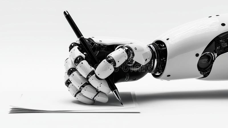 Anthropomorphic Robot Hand Holding a Pen Writing Down Simple Plain ...