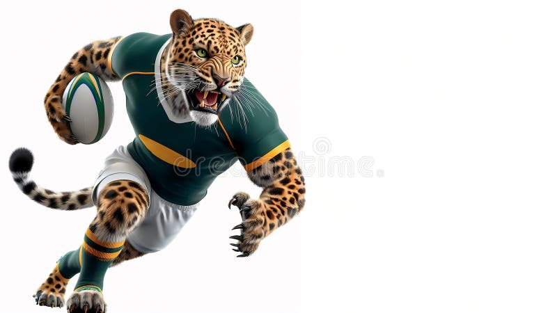 Anthropomorphic South African Leopard Wearing Cricket Uniform Playing ...