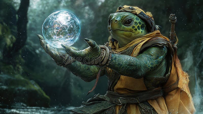 Anthropomorphic Turtle Mage Holding Glowing Orb Stock Illustration - Illustration of ancient ...