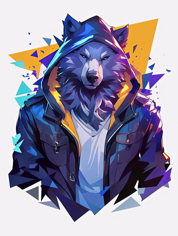 Anthropomorphic Wolf in a Hooded Jacket, Vibrant Digital Art Stock ...