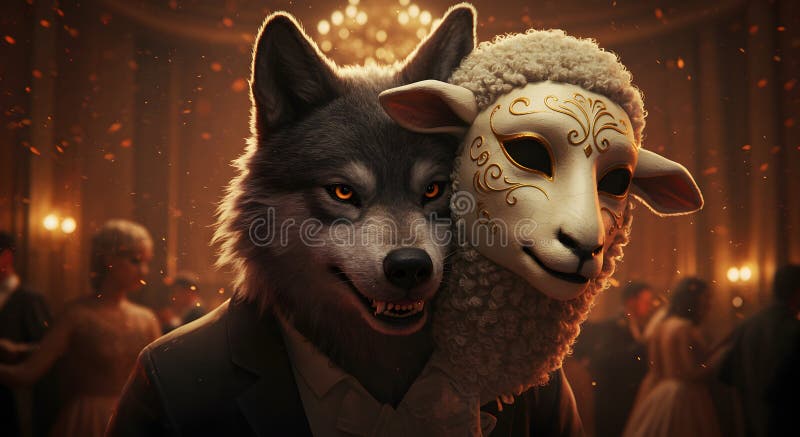 Anthropomorphic Wolf with Sheep Mask, Elegant Masquerade in a Warm and ...