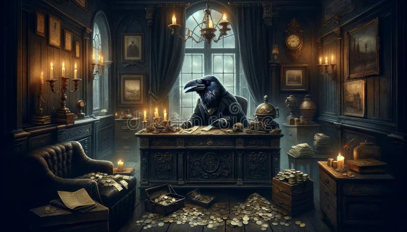 Anthropomorphized Raven in Victorian Office Stock Illustration ...