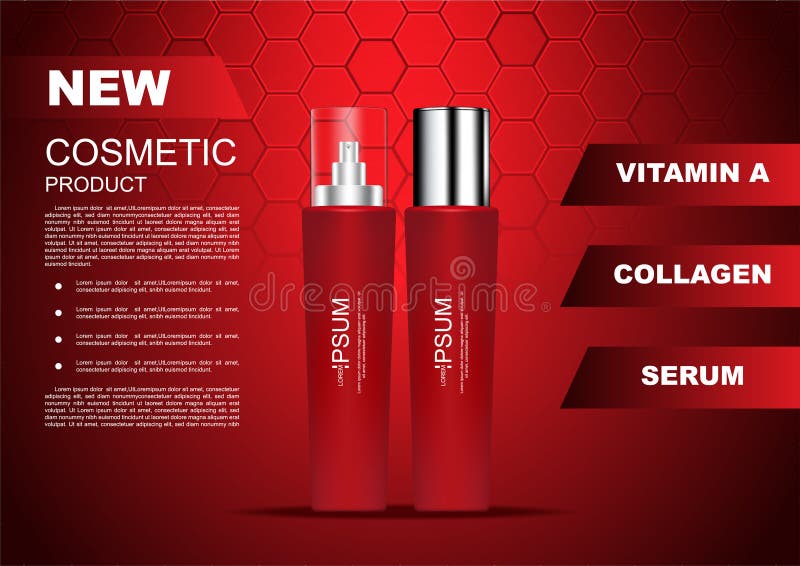 Anti-aging Serums with Ingredients on Red Hexagons Background Vector ...