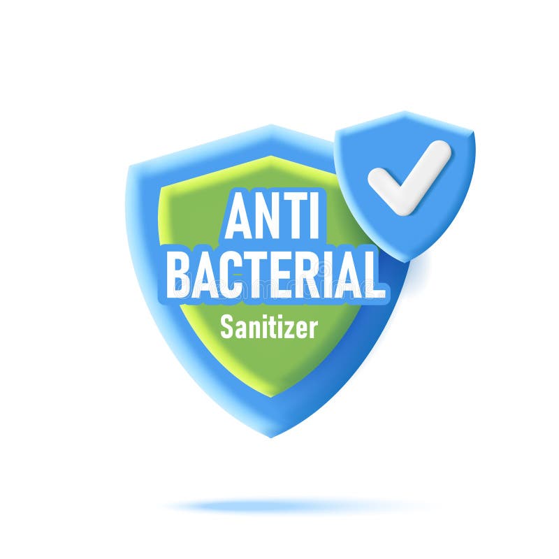 Anti Bacterial Lebel, 3d Icon of Protection Shield in Blue and Green ...