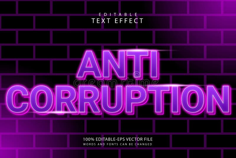 Anti Corruption Editable Text Effect 3 Dimension Neon Style Stock ...