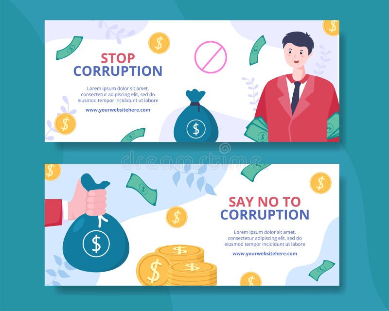 Anti Corruption Horizontal Banner Template Flat Cartoon Background ...