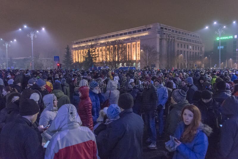 Anti Corruption Protests in Bucharest on January 22, 2017 Editorial ...