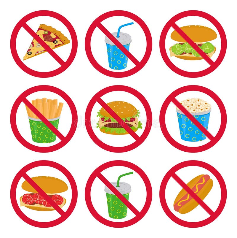 Anti-fast food signs stock vector. Illustration of pizza - 19002652