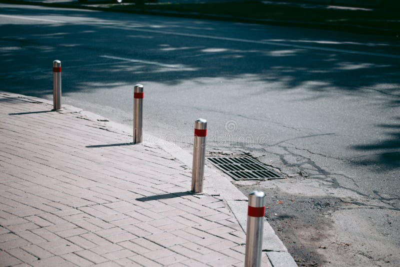 Anti Parking Bollard in the City Stock Photo - Image of caution, text ...
