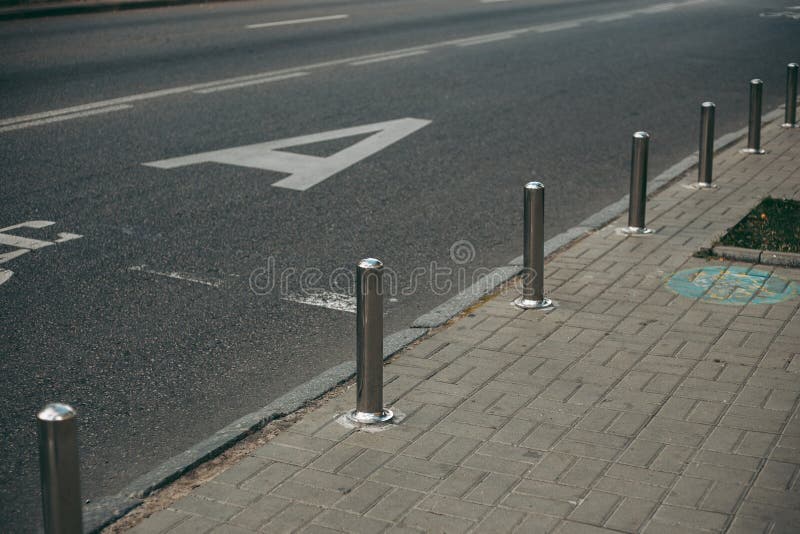 Anti Parking Bollard in the City Stock Photo - Image of metal, light ...