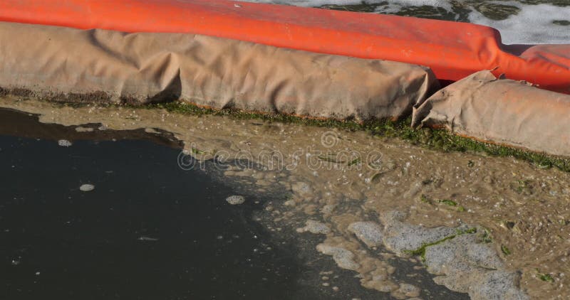 Anti Pollution Dam on Polluted Water Surface Stock Footage - Video of ...