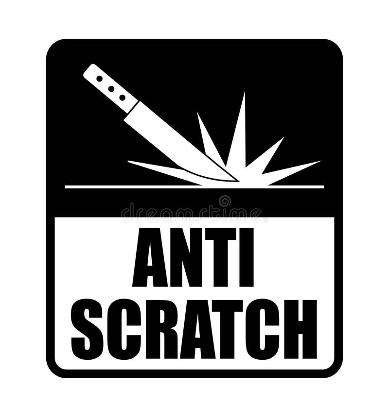 Anti Scratch. Label Sign with Knife Hitting a Surface. Text Stock ...