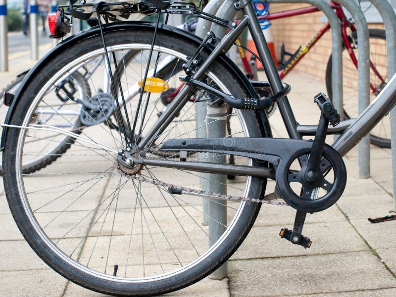 Anti-theft Security Lock Blocking Bike Wheel Stock Image - Image of ...
