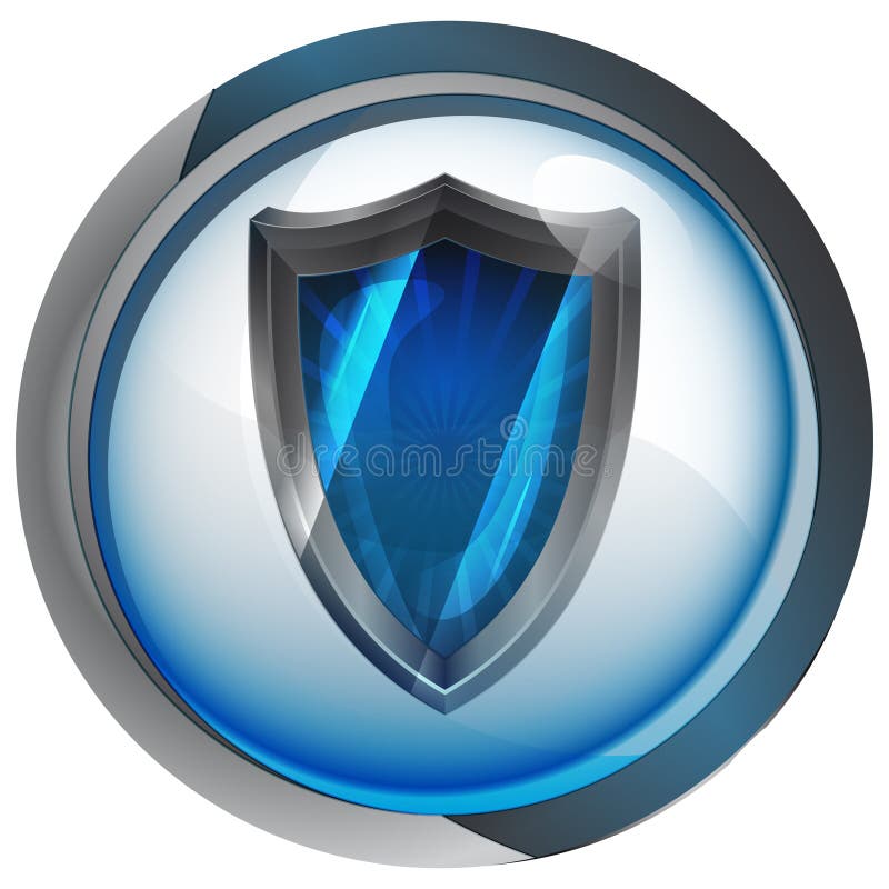 Anti Virus Shield in Shiny Glass Circle Button Stock Illustration ...