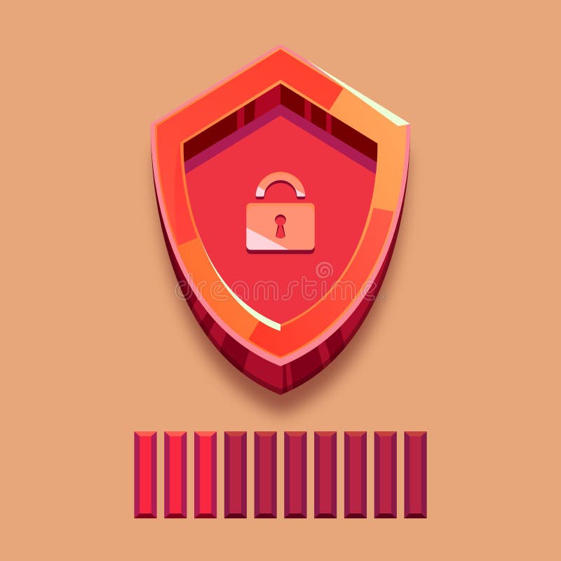 Anti-virus System, Red Shield Lock and Load Bar Stock Illustration ...