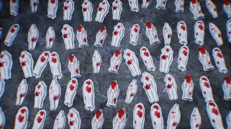 Anti War Concept. Corpses Covered with Sheets. Military Base. 3d ...