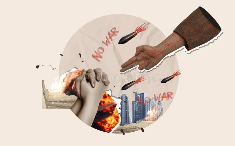 Anti War Visual Depicting Hands in Prayer Amidst Destruction. Vector ...