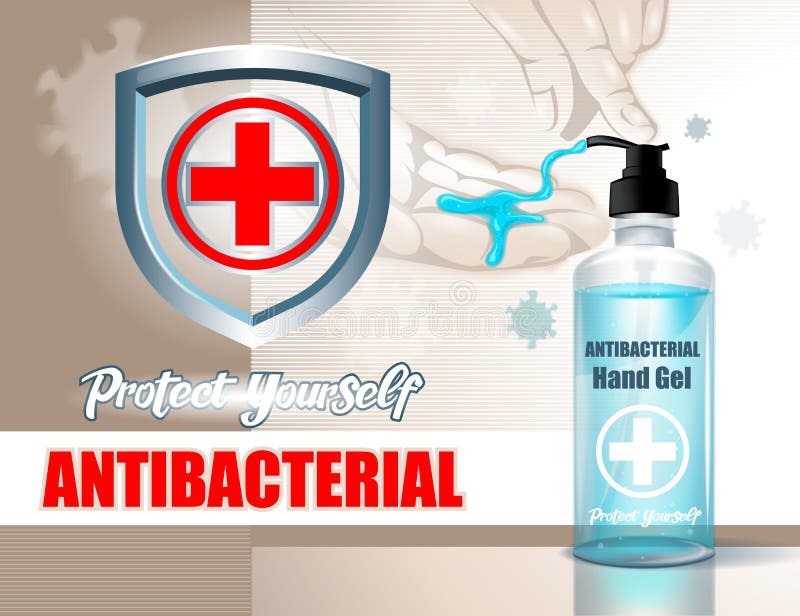 Antibacterial Agent with Hands on the Background. Vector Graphics ...