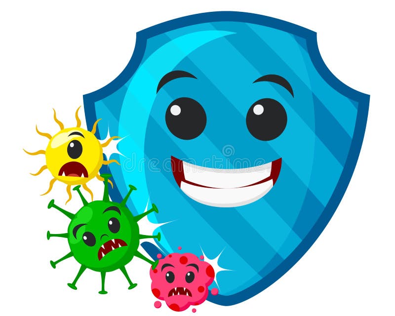 Antibacterial or Anti- Virus Shield. Shield Smiles and Sad Germs Stock ...