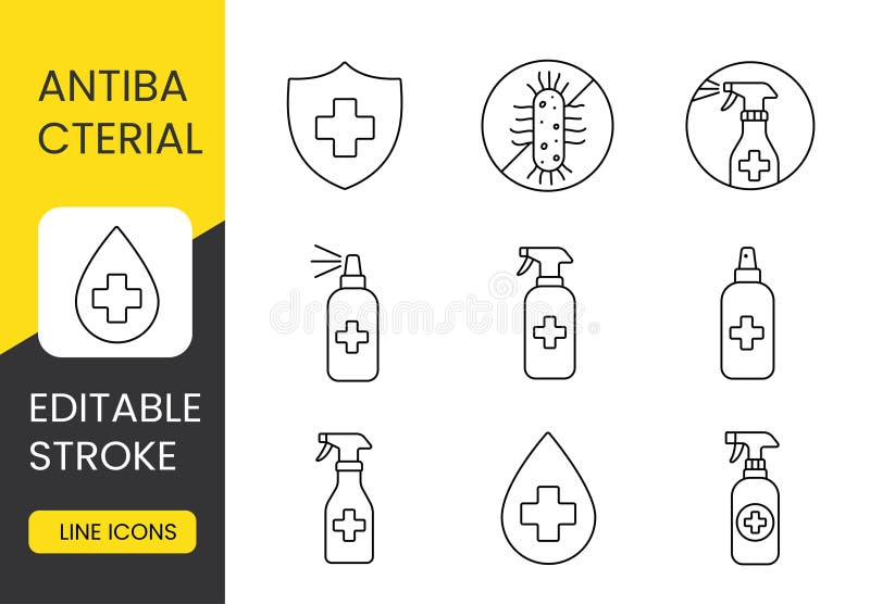 Antibacterial Properties Line Icons Set Vector with Editable Stroke ...