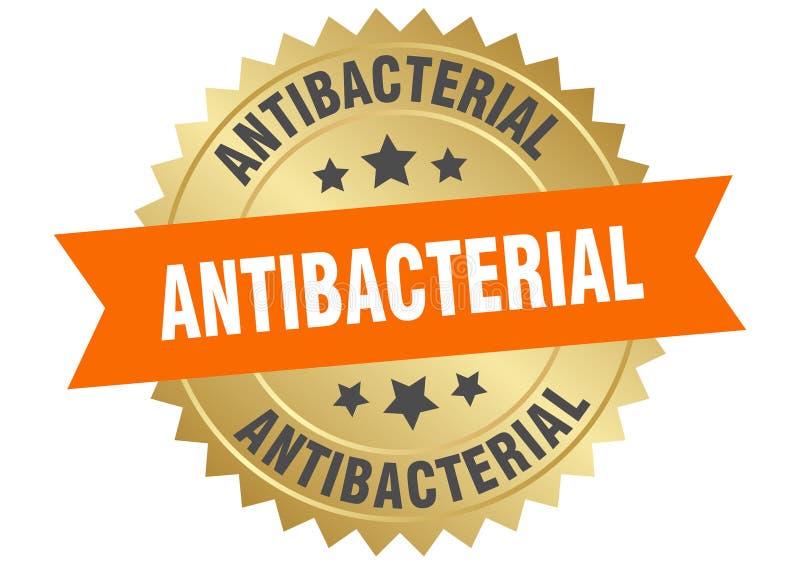 Antibacterial. Antibacterial Round Orange and Gold Label Isolated on ...