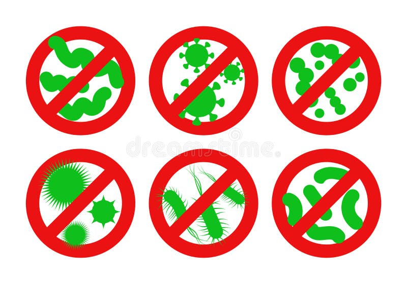 Antibacterial Sign. Stop Bacteria Red Alert Circle with Germs. Vector ...