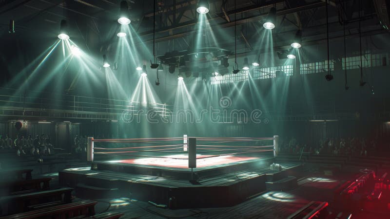 Anticipation Builds in a Dimly Lit Boxing Stadium with Spotlight on the ...