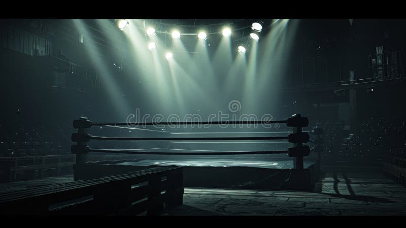 Anticipation in a Dimly Lit Boxing Stadium with Spotlight on the ...
