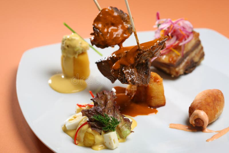 Anticucho Skewer of Beef Heart Typical Peruvian Food Stock Photo ...