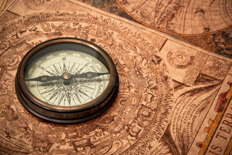 Antiek Kompas op Kaart stock afbeelding. Image of niemand - 19084637