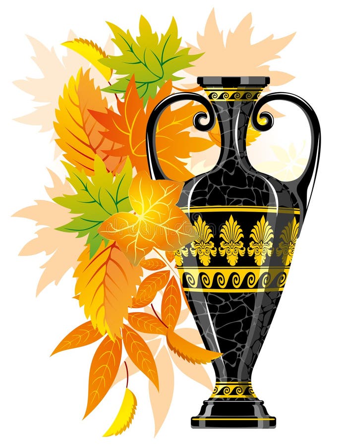 Antieke Amfora Met De Herfstbladeren Vector Illustratie - Illustration ...