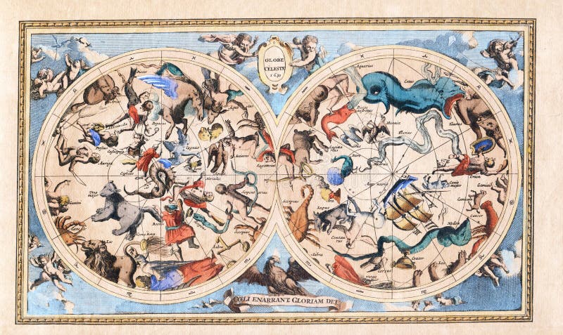 Antieke Uitstekende Constellatie Celestial Double Hemisphere Stock Foto ...