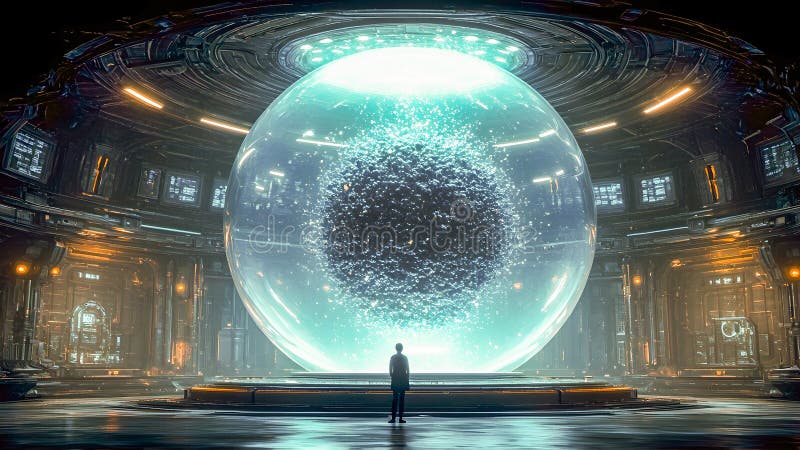 Antimatter Lab, a Huge Spherical Reactor with Floating Particles Stock ...