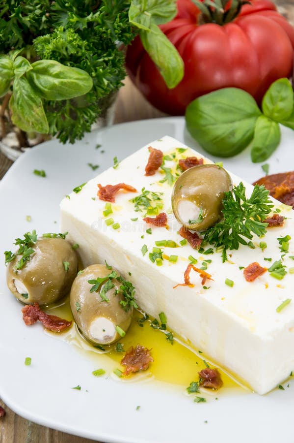 Antipasti (Feta Cheese) on a Small Plate Stock Image - Image of salted ...