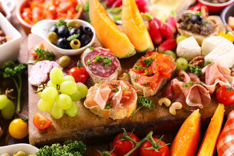 Assorted of buffet food stock photo. Image of olive - 216131726