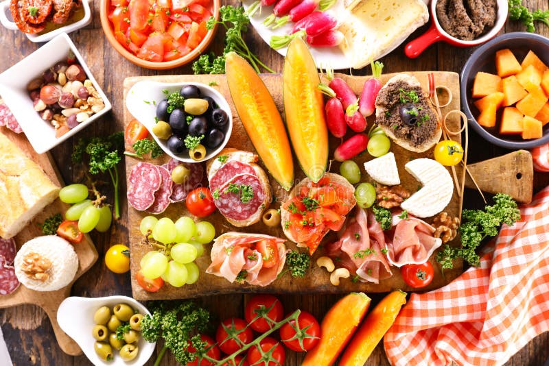 Assorted of buffet food stock photo. Image of food, rustic - 216131682