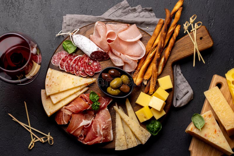 Antipasto Board with Various Meat and Cheese Snacks Stock Image - Image ...