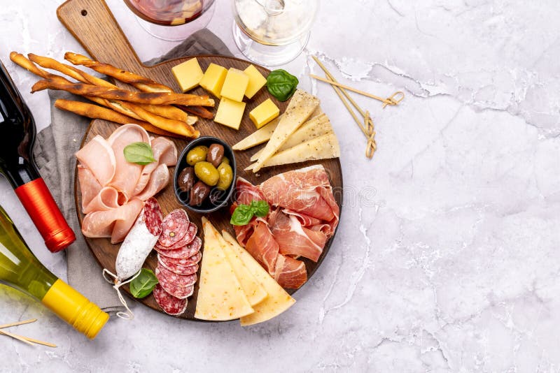 Antipasto Board with Various Meat and Cheese Snacks Stock Photo - Image ...