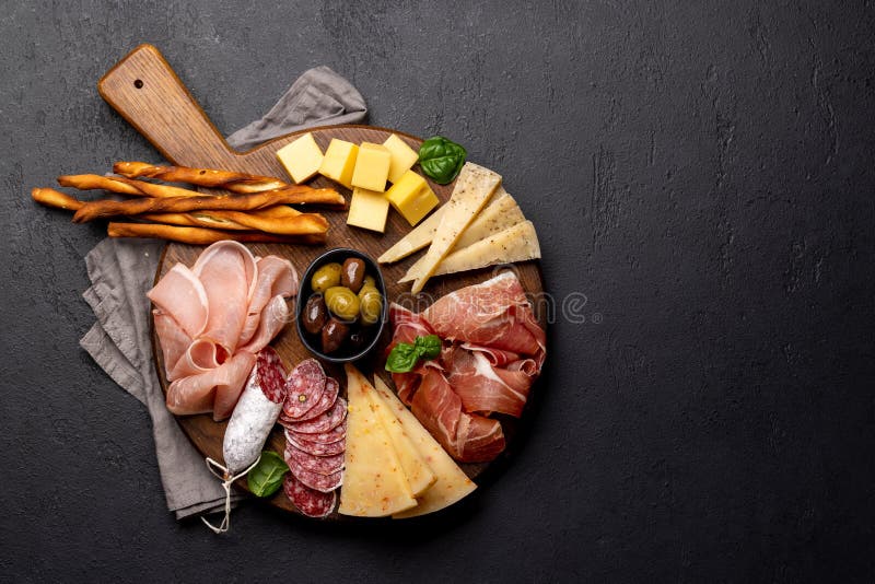Antipasto Board with Various Meat and Cheese Snacks Stock Photo - Image ...