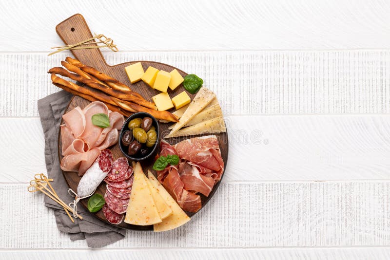 Antipasto Board with Various Meat and Cheese Snacks Stock Photo - Image ...