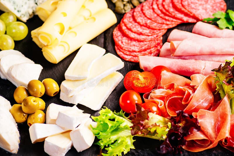 Top View.Antipasto Platter Cold Meat Plate with Cheese. Stock Photo ...