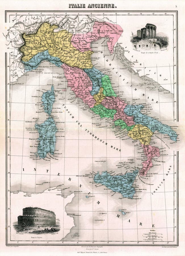 Antique 1870 Map Of Ancient Italy Stock Illustration - Illustration of ...