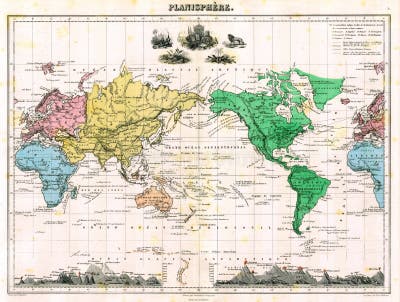 Antique 1870 World Map stock illustration. Illustration of vintage - 881734