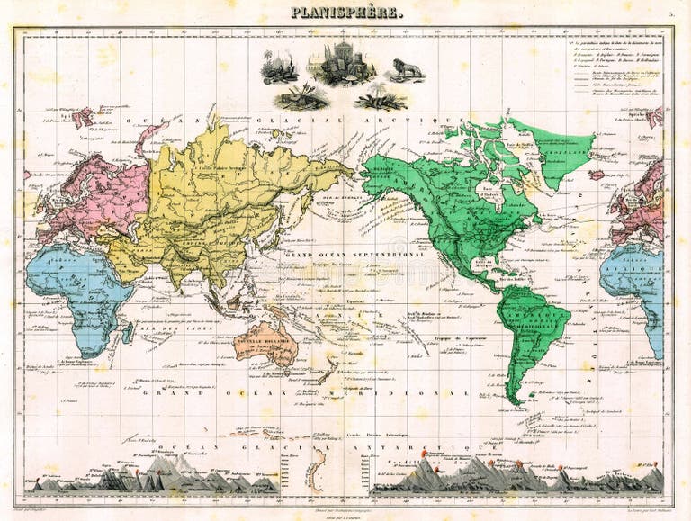 Antique 1870 World Map stock illustration. Illustration of vintage - 881734