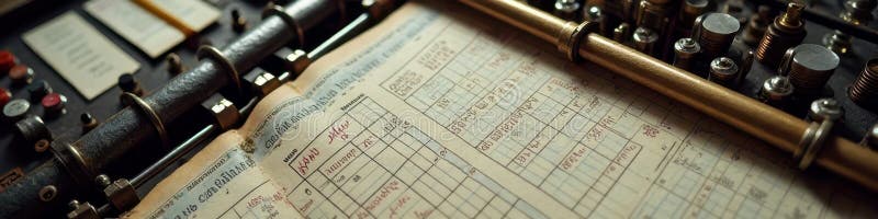 Antique Accounting Ledger with Manual Calculator and Historical ...