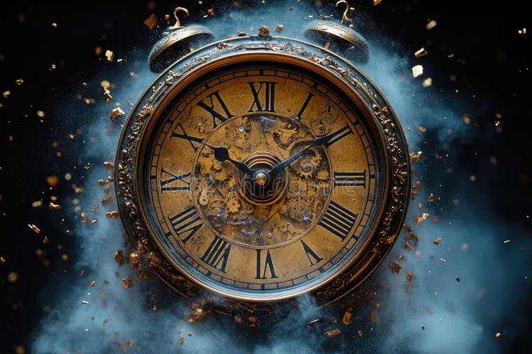 Antique Clock Exploding with Golden Dust: Time Passing Concept Stock ...