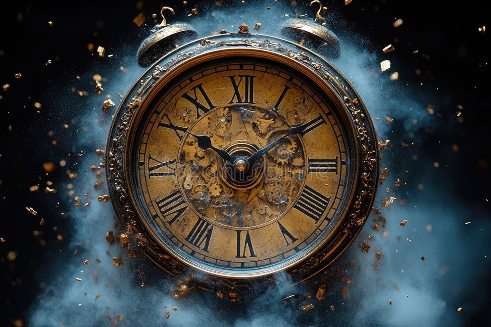 Antique Clock Exploding with Golden Dust: Time Passing Concept Stock ...